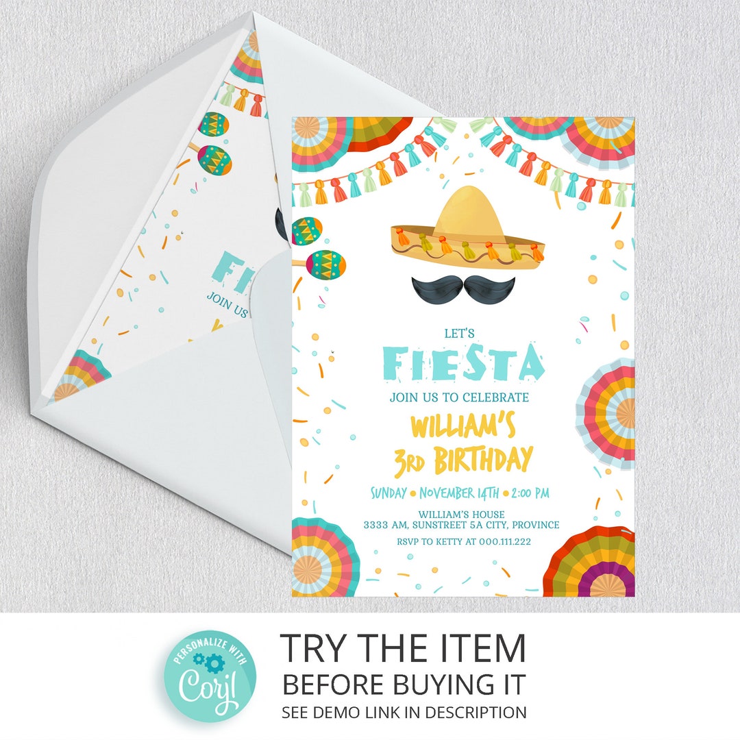 Editable Fiesta Theme Birthday Invitation | Birthday Fiesta Boy ...