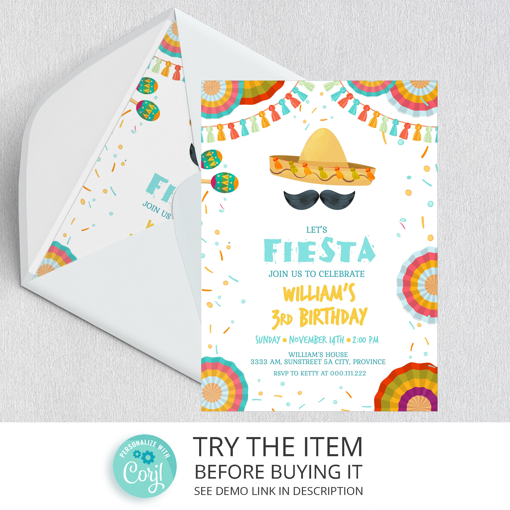 Editable Fiesta Theme Birthday Invitation | Birthday Fiesta Boy ...
