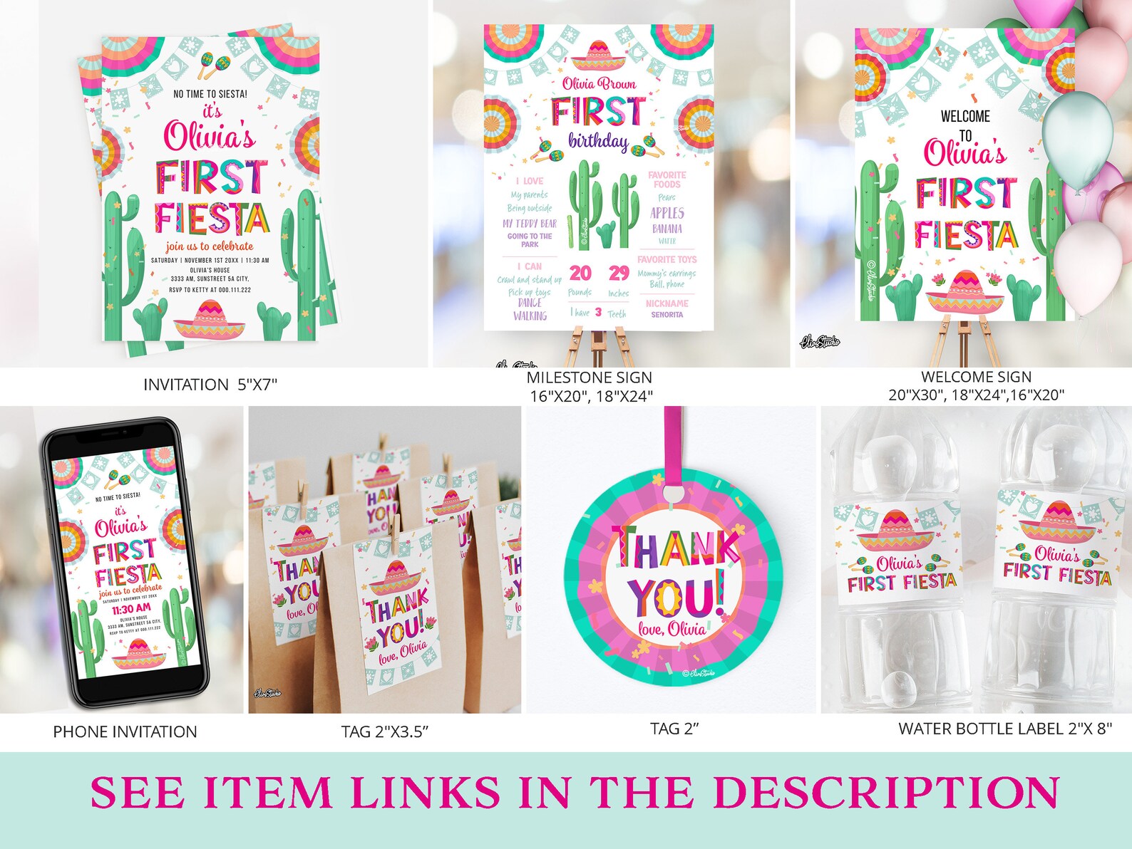 First Fiesta Birthday Decorations, Invitation Set, 1st Birthday Girl ...