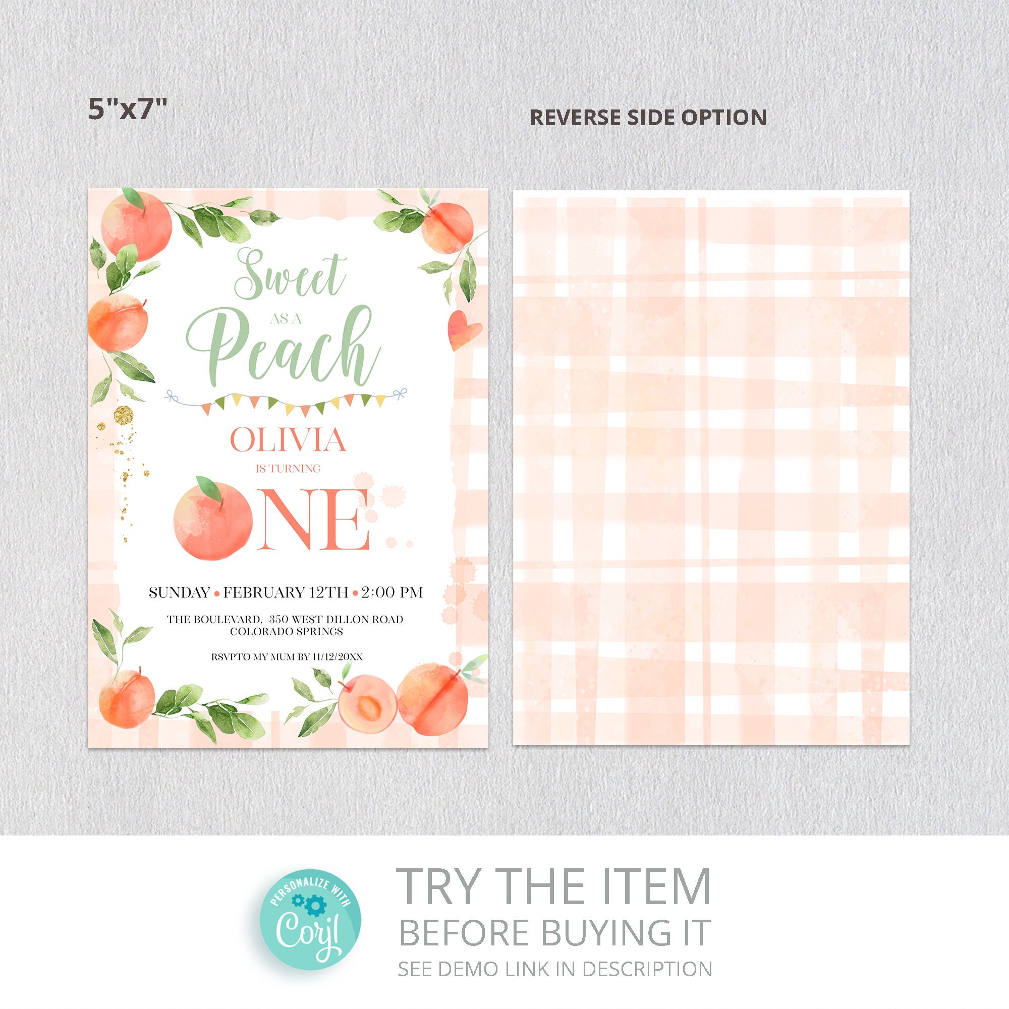 Editable Peach Birthday Invitation | 1st Birthday Girl Invitation Sweet ...