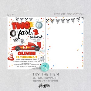Two Fast Two Curious Birthday Invitation, Two Fast Birthday, Race Car ...