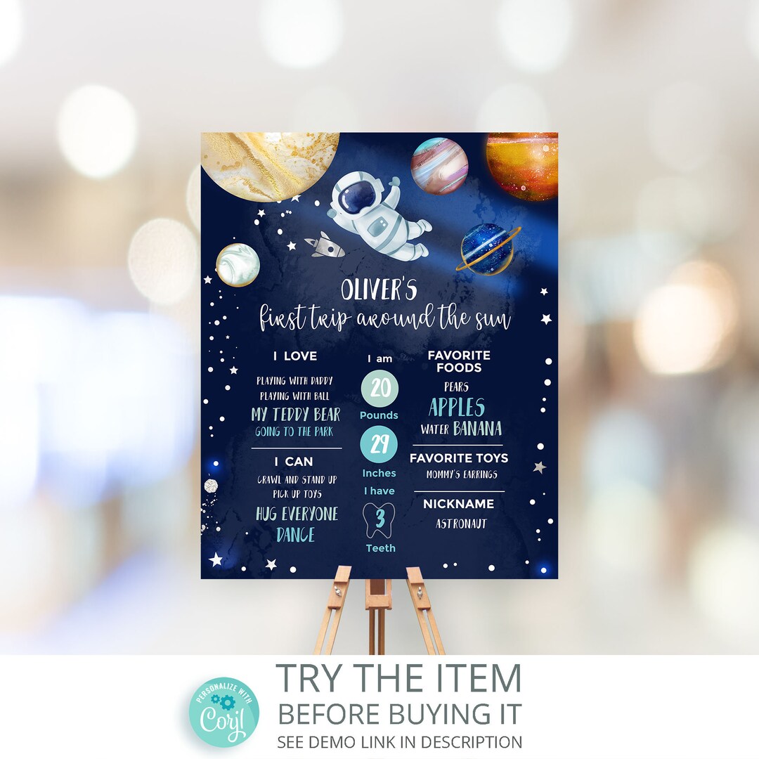 Editable Space Birthday Milestones Sign Silver Collection | First Trip ...