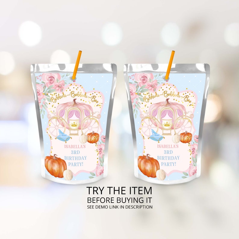 Editable Princess Birthday Juice Pouch Label Sticker Template Pumpkin ...