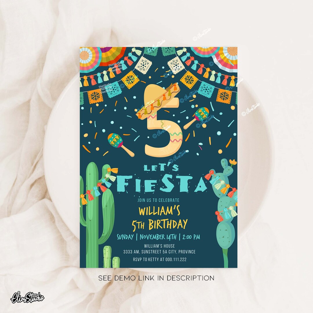 5th Fiesta Birthday Invitation, Fiesta Birthday Invite, Boy Birthday ...