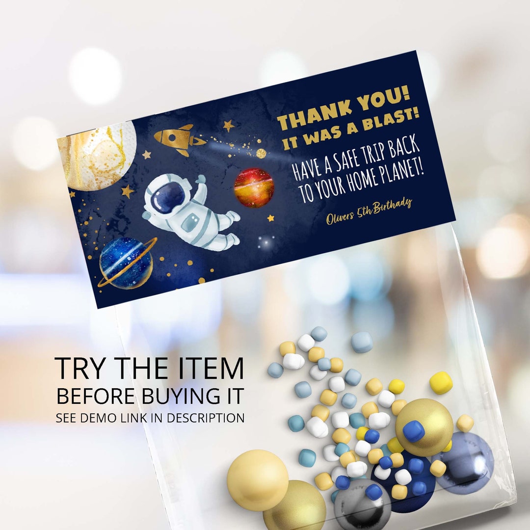 Space Birthday Decor Editable Treat Bag Toppers Template • Treat Bag ...