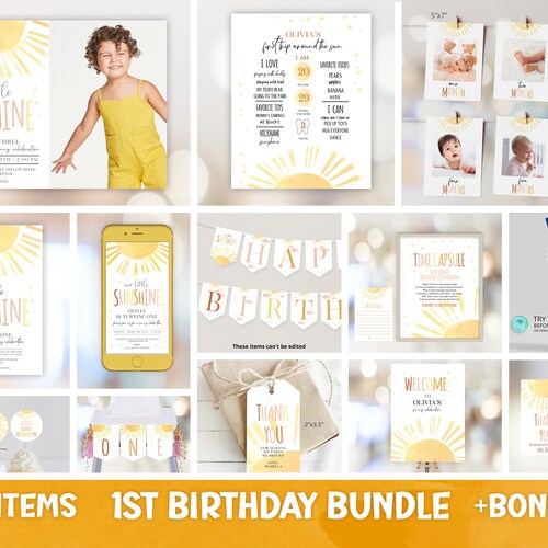 Editable Sunshine Birthday Invitation Template Our Little - Etsy