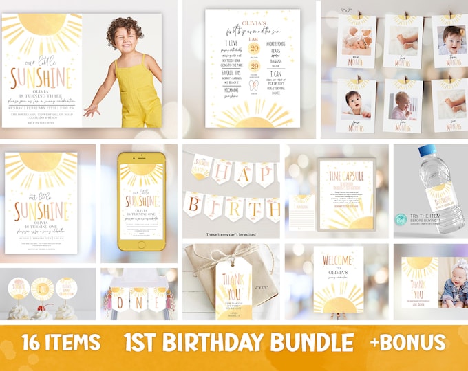 Sunshine Birthday Bundle Set, Sun Birthday Bundle, Our Little Sunshine ...