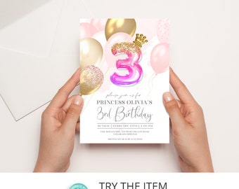 Princess 3rd Birthday Invitation - Etsy
