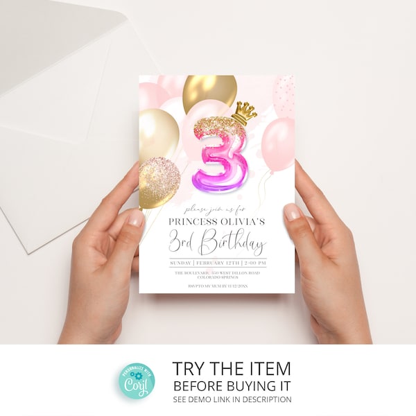 3rd Birthday Princess Invitation - Etsy