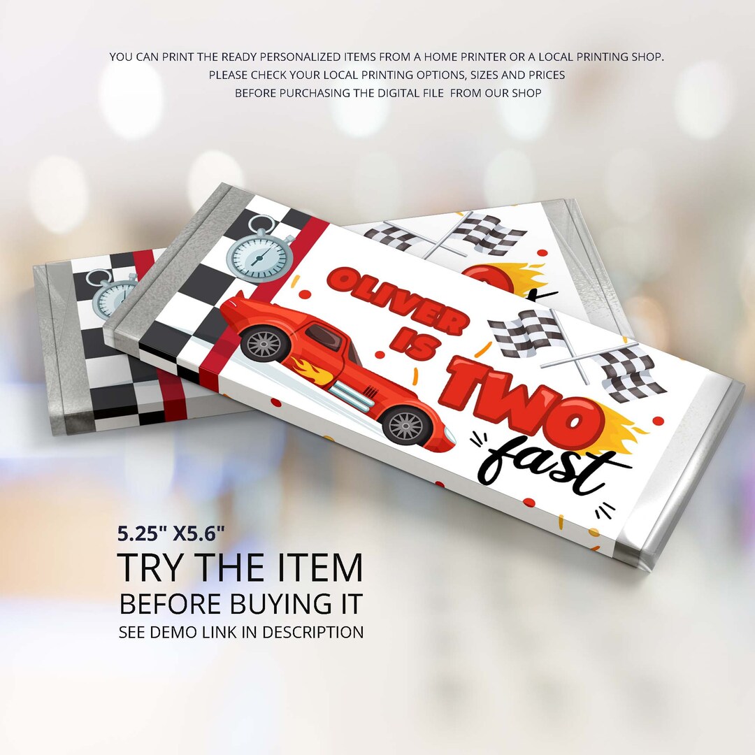 Two Fast Birthday Decorations Editable Chocolate Bar Wrapper • Candy ...