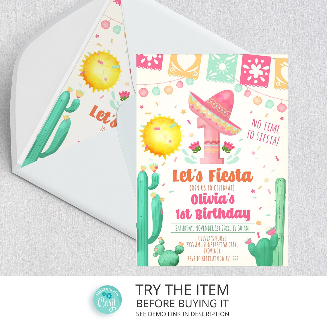 Editable Fiesta Birthday Invitation Template 1st Birthday - Etsy