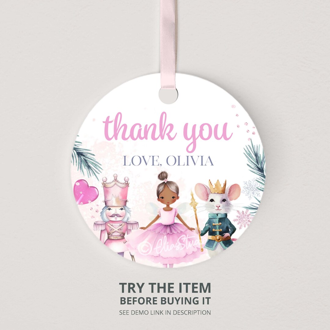 Editable Winter Birthday Thank You Tag Pink Christmas Birthday Tags ...