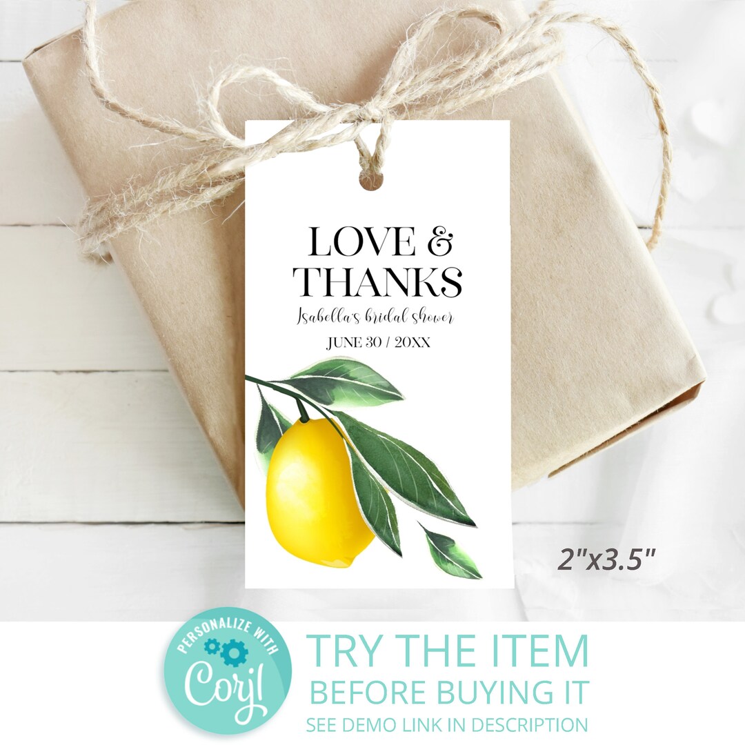 Lemon Theme Editable Thank You Tag. Favor Tags Love & Thanks Bridal ...