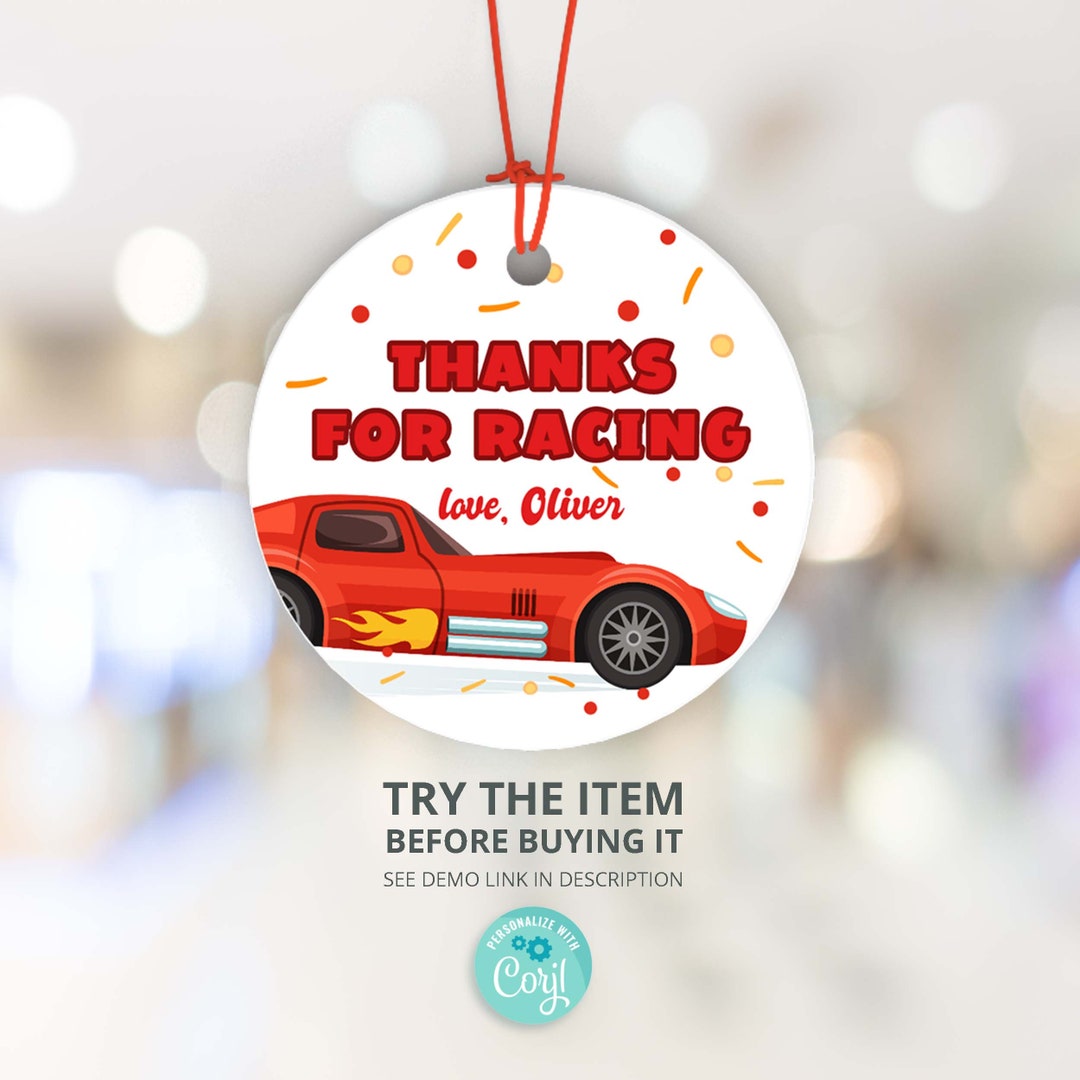 Editable Round Gift Tag Template Race Car Party Favor Tags Two Fast Two ...
