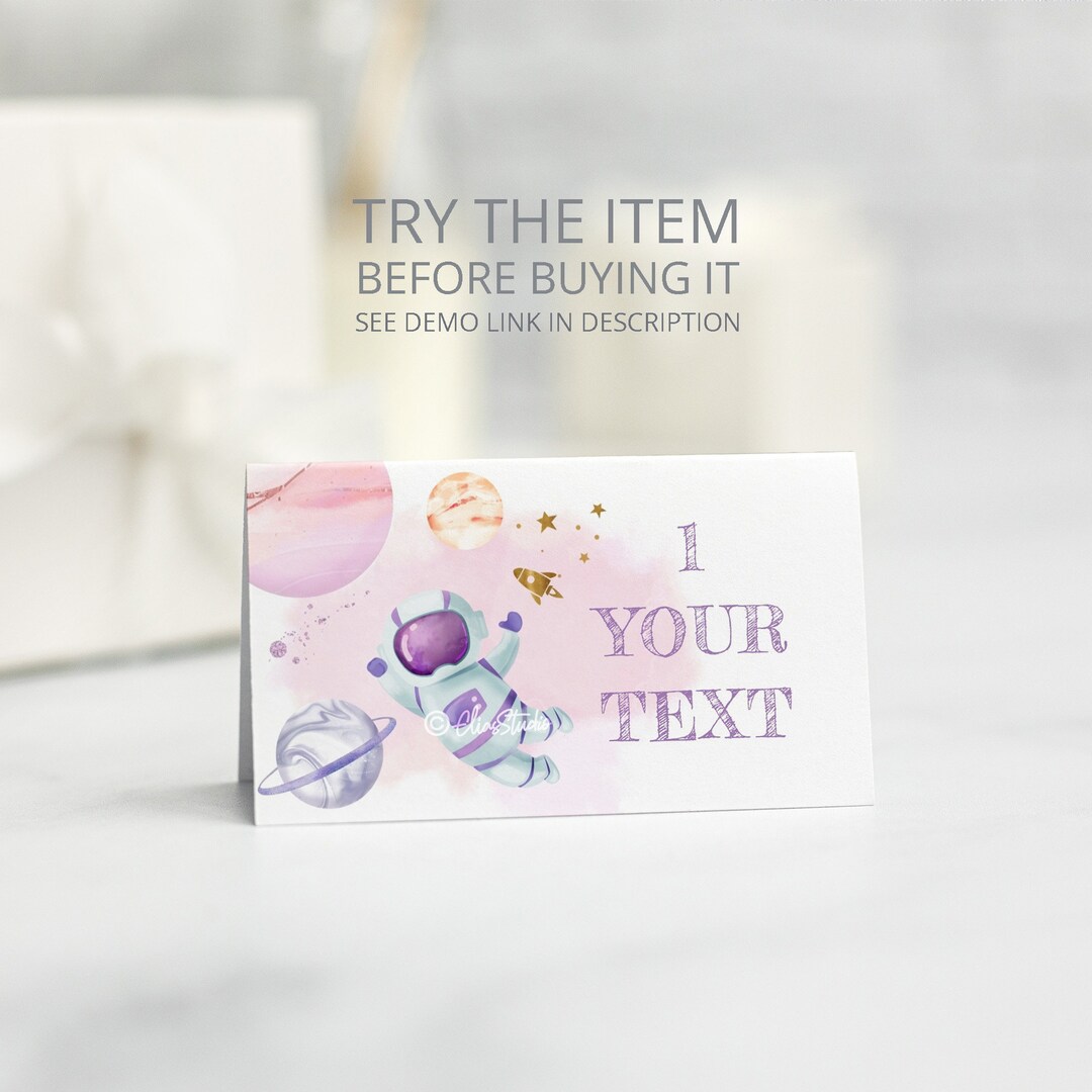 Space Birthday Party Girl, Place Cards Template, Galaxy Birthday, Table ...