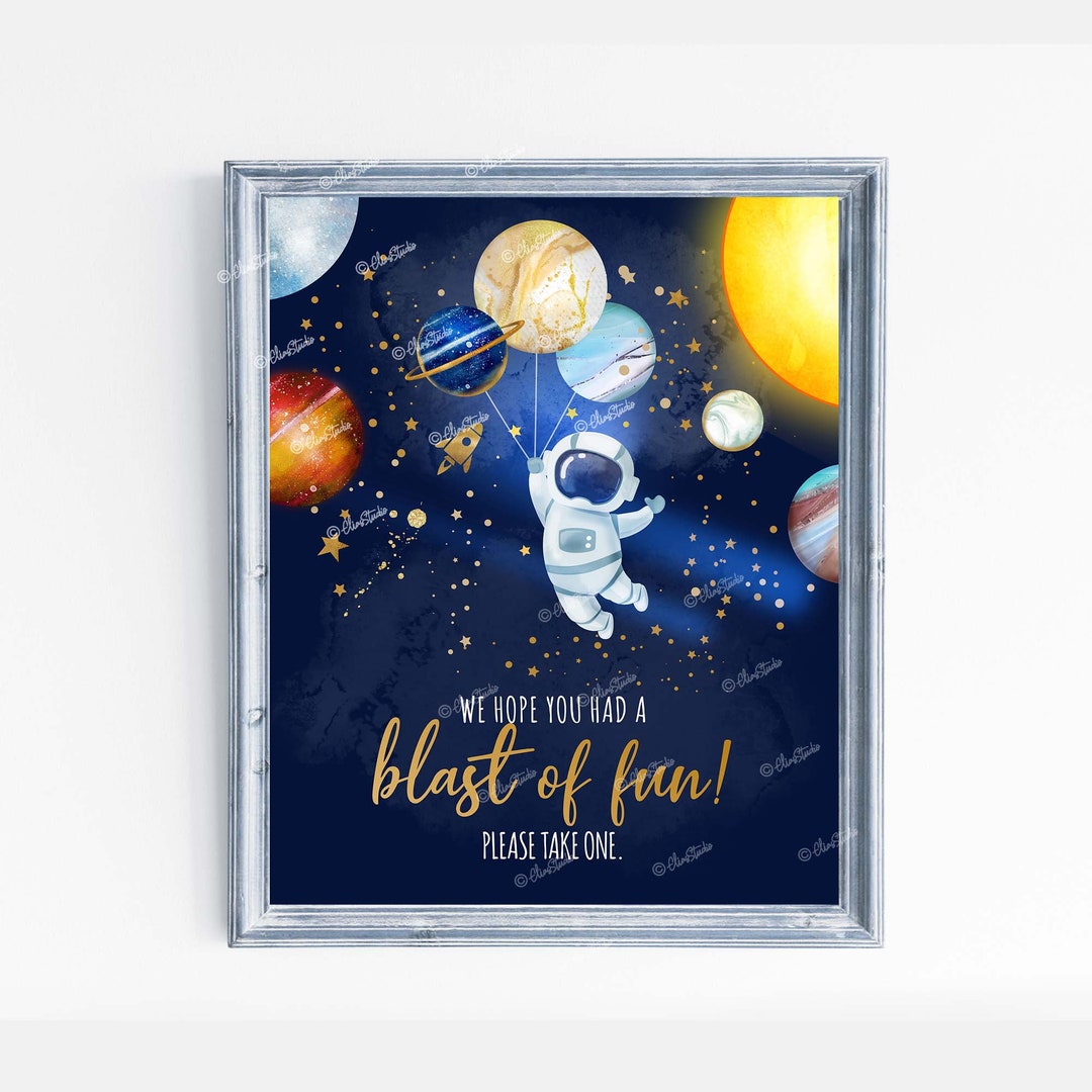 Outer Space First Trip Birthday Favors Sign Template Astronaut Party ...