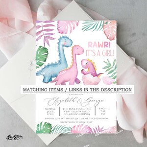 Dinosaur Baby Shower Girl Welcome Sign, Rawr It's A Girl, Couples Baby ...