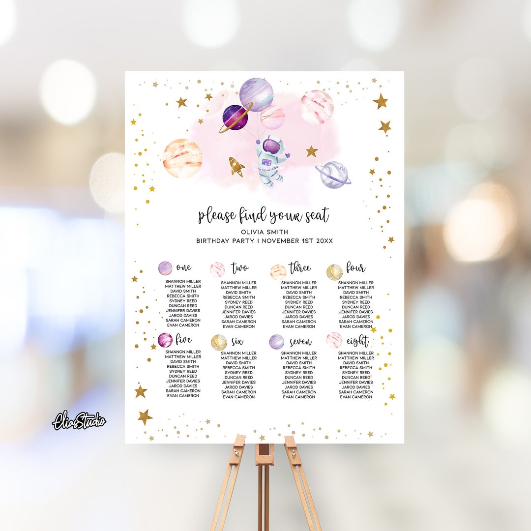 Space Birthday Party, Seating Chart Sign, Outer Space Birthday Sign ...
