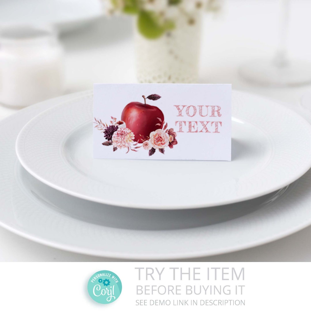 Food Name Sign, Food Table Tent Card, Food Tag Party Place Card Apple ...
