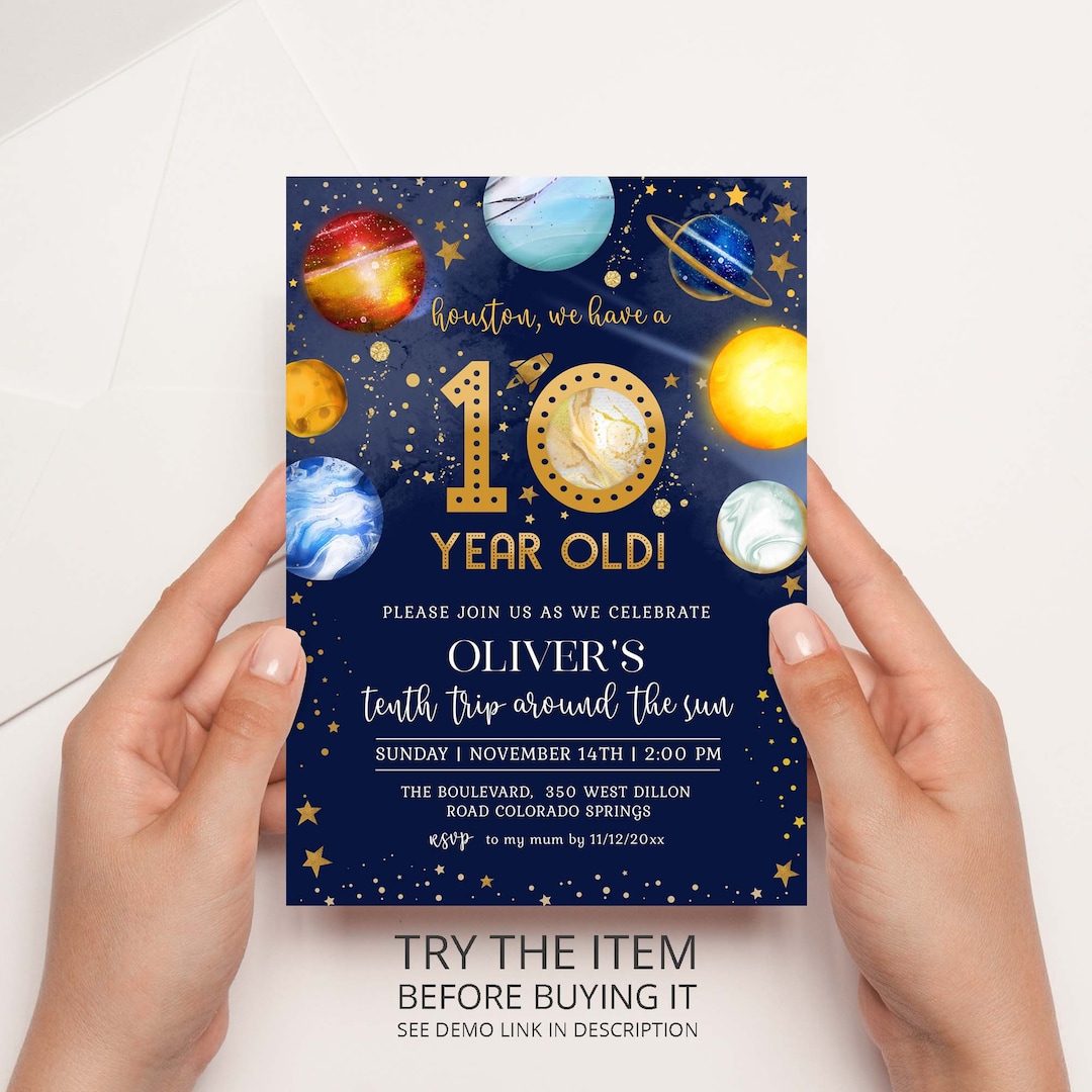 Editable Space Birthday Party Invitation TENTH Trip Around the Sun ...