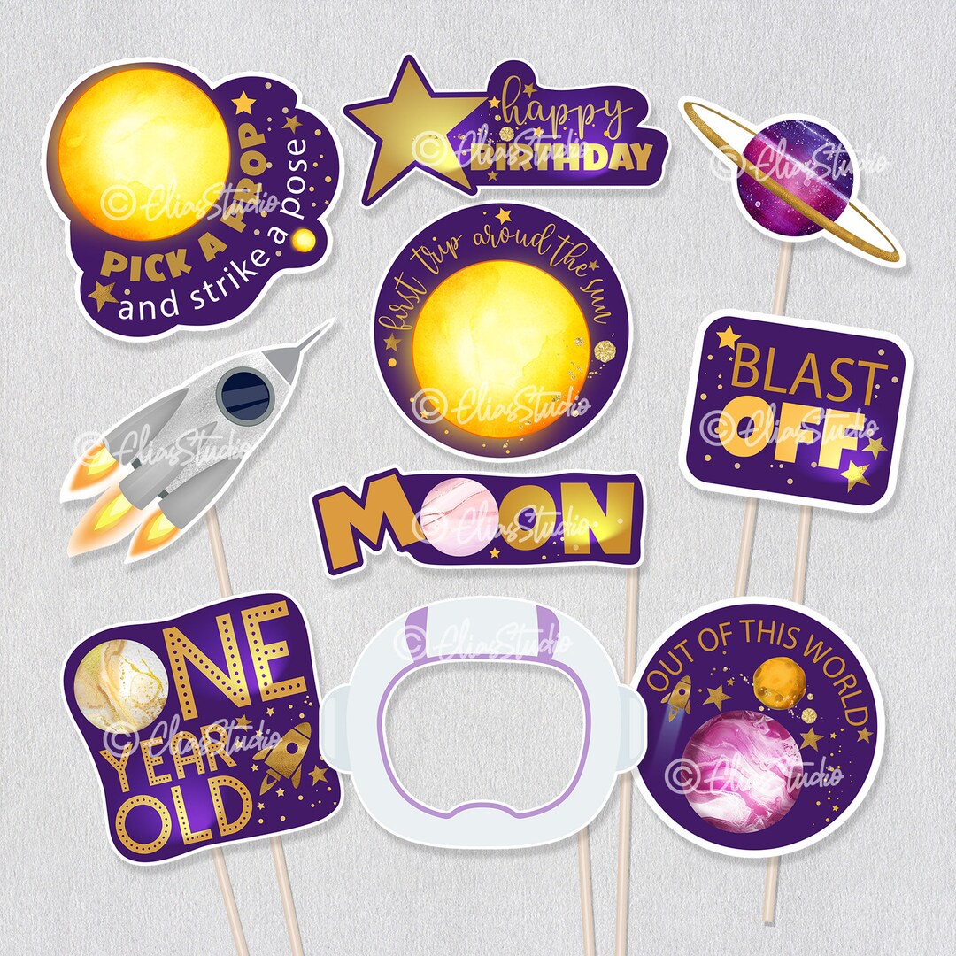 Space Photo Booth Props Printable, First Trip Around the Sun Photo ...