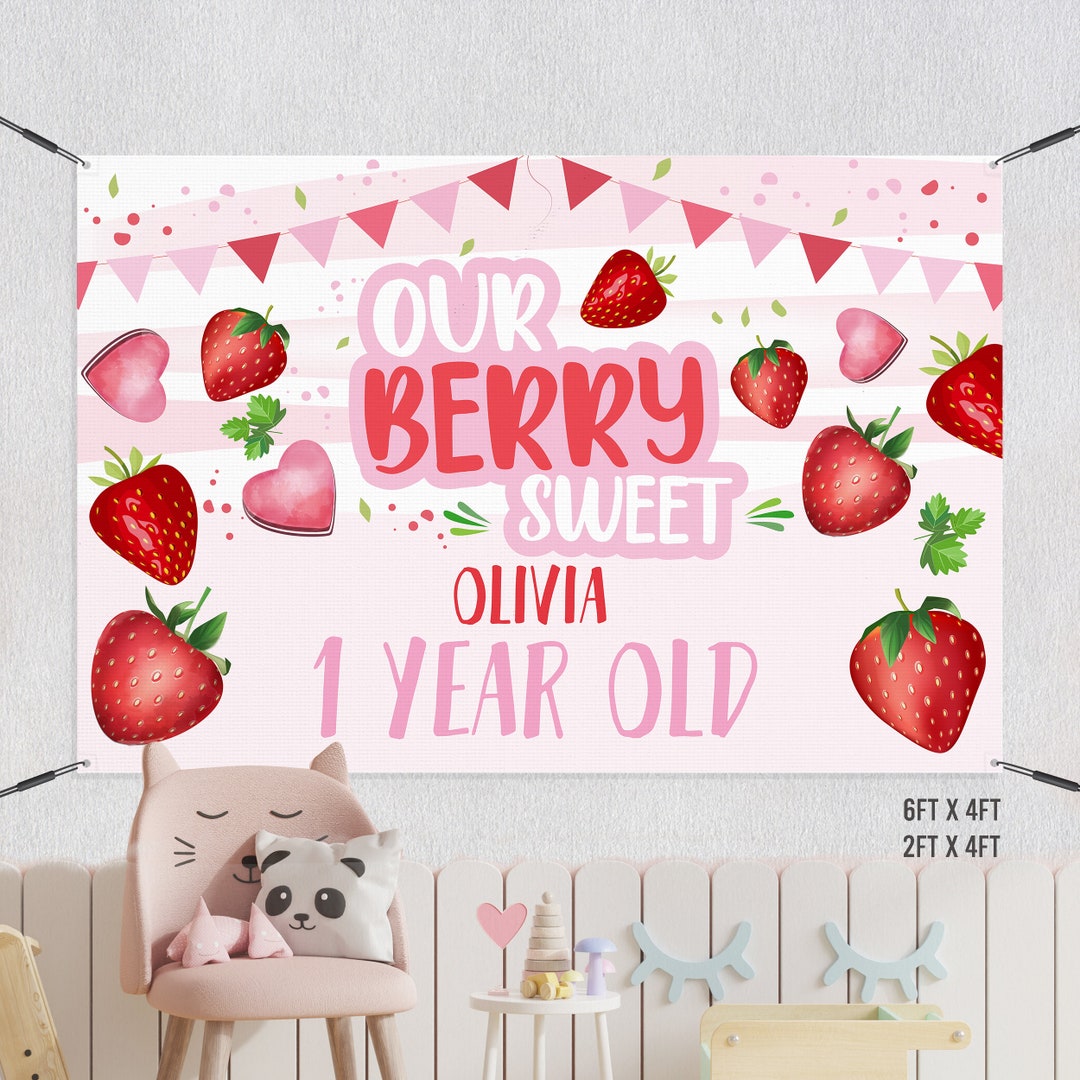 Editable Berry First Birthday Backdrop Banner | Personalized Birthday ...