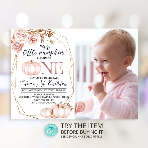 Our Pumpkin is Turning One Digital Invitation - Etsy