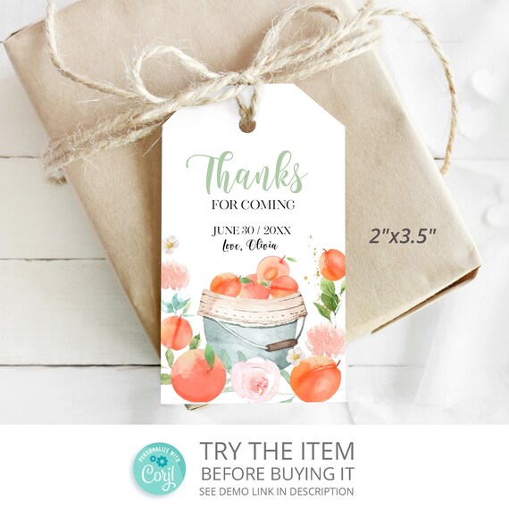 Editable Peach Birthday Favor Tags. Sweet as a Peach Birthday - Etsy