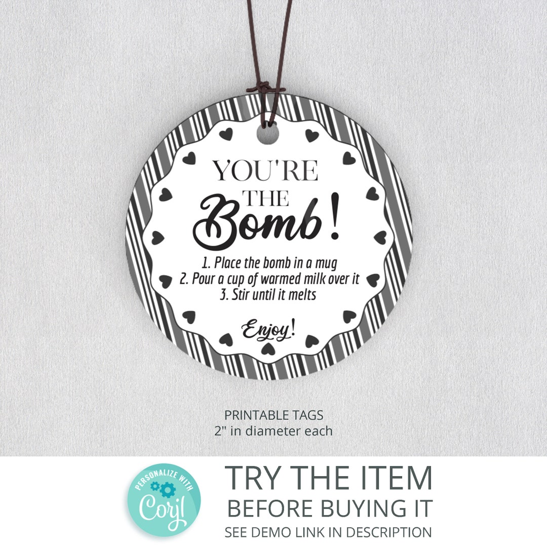 Editable Hot Chocolate Bomb Tags Valentine's Day Hot Cocoa Black-white ...
