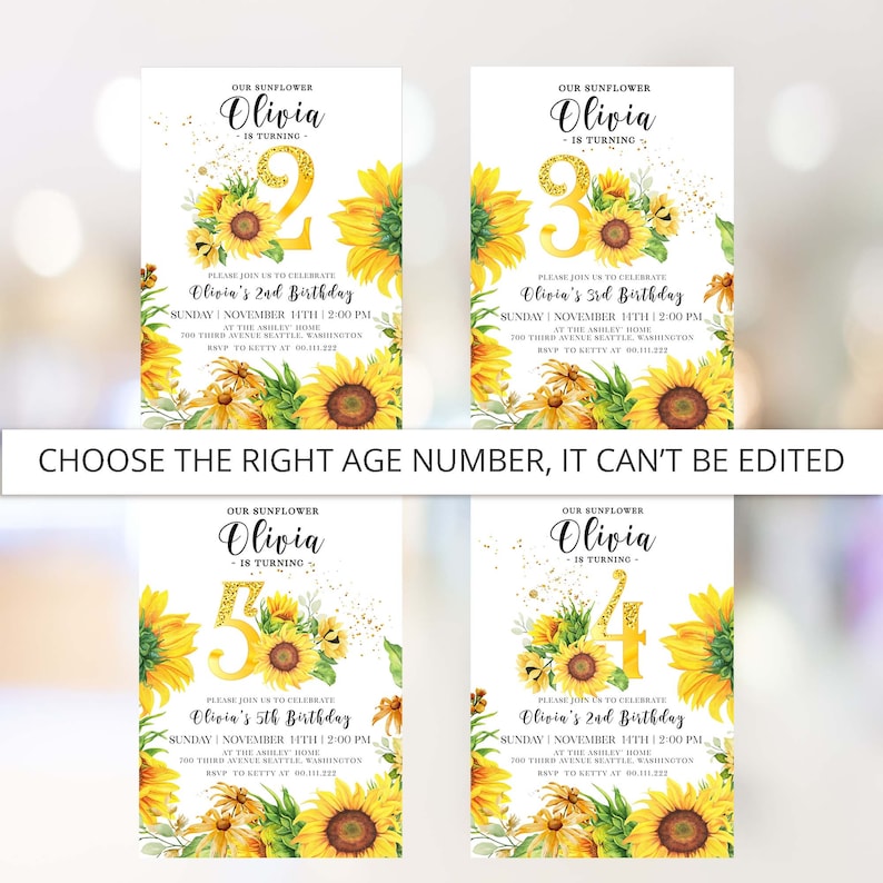 Editable Sunflower 3rd Birthday Invitation, Our Little Sunflower ...