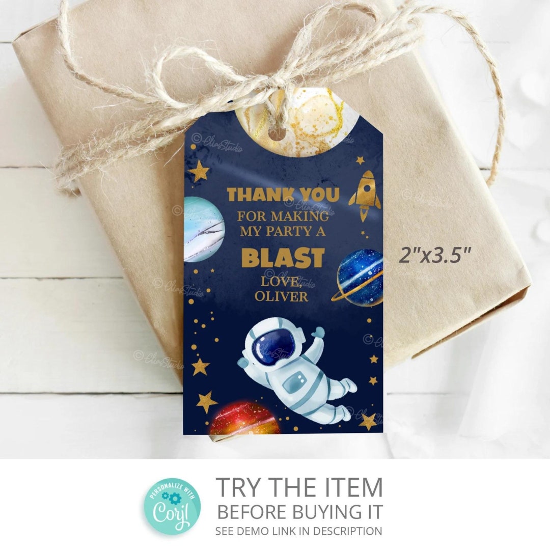 Editable Outer Space Favor Tag Space Birthday Thank You Tags, First ...