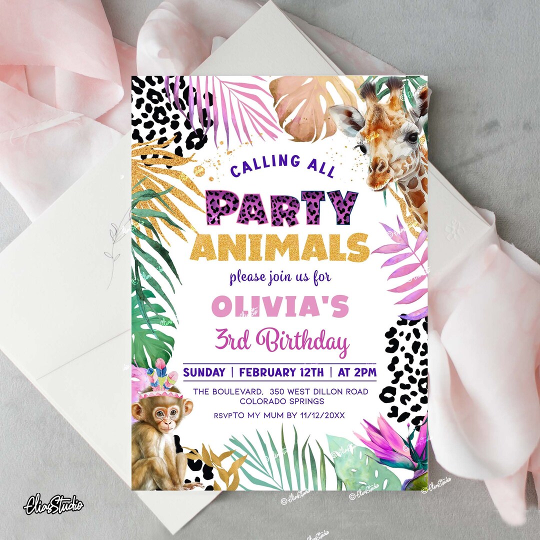 Calling All Party Animals Birthday Invitation Wild Animals Jungle ...