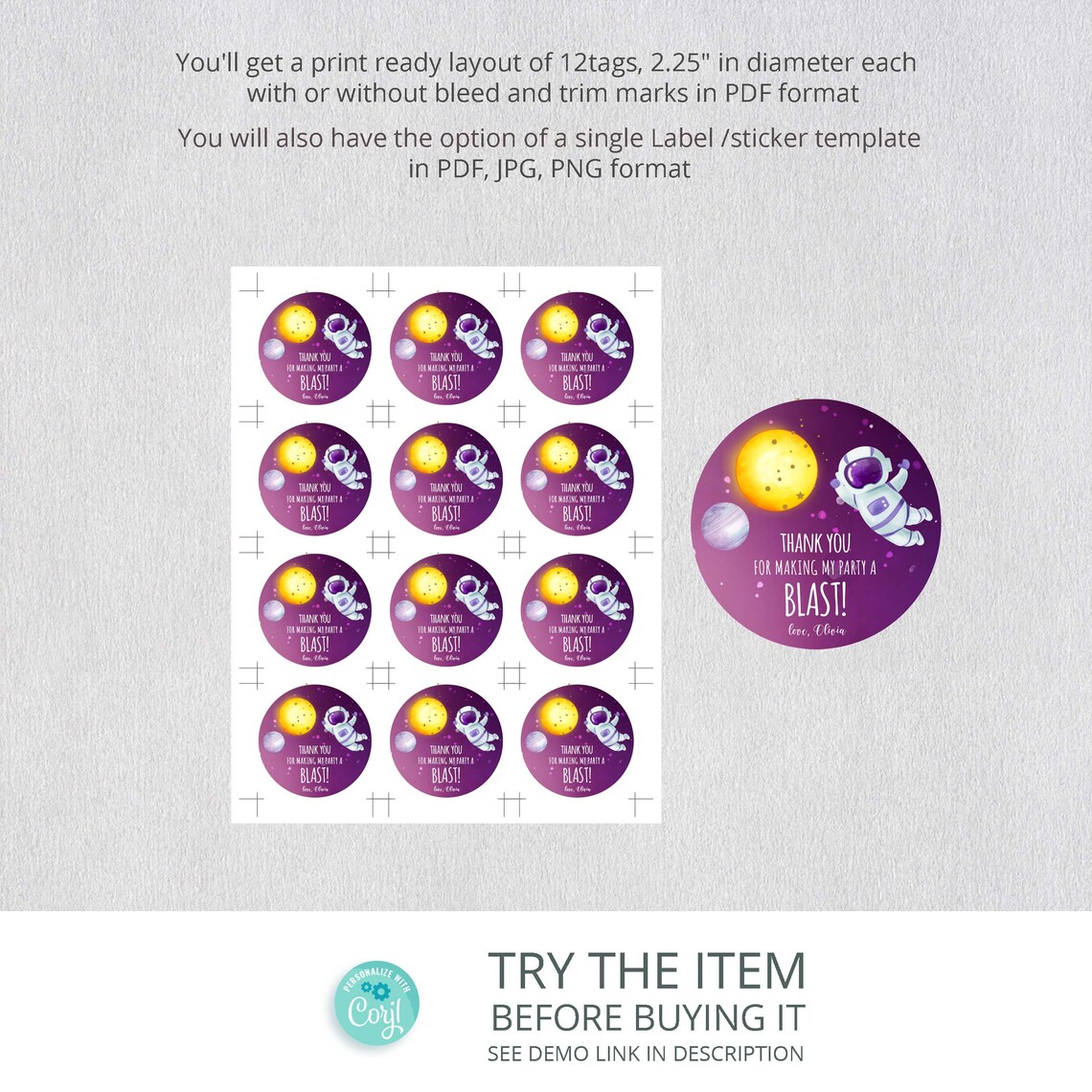 Editable Outer Space Favor Tags. Space Birthday Thank You | Etsy