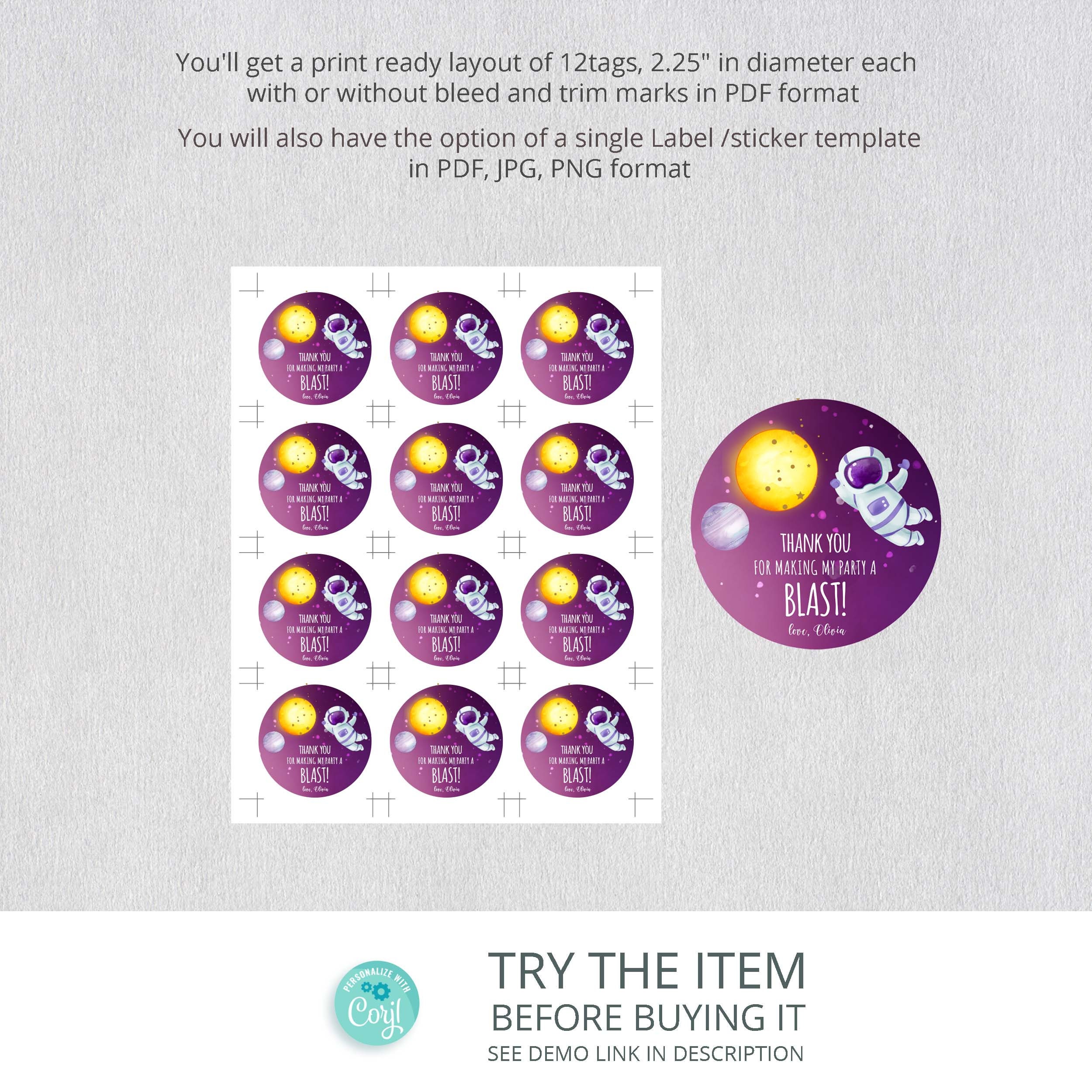 Editable Outer Space Favor Tags. Space Birthday Thank You | Etsy