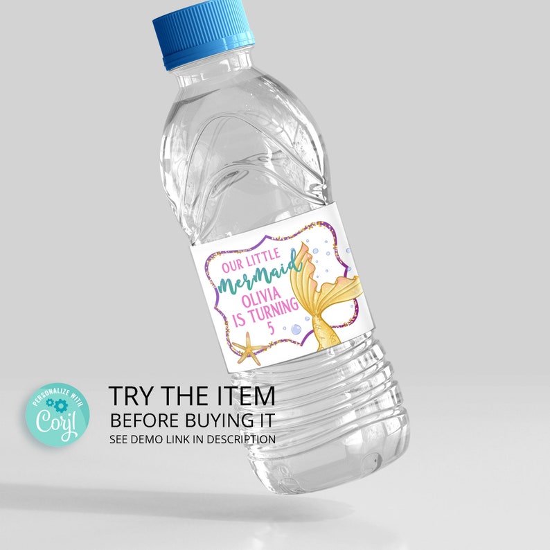 Editable Mermaid Water Bottle Labels Mermaid Tail Birthday - Etsy