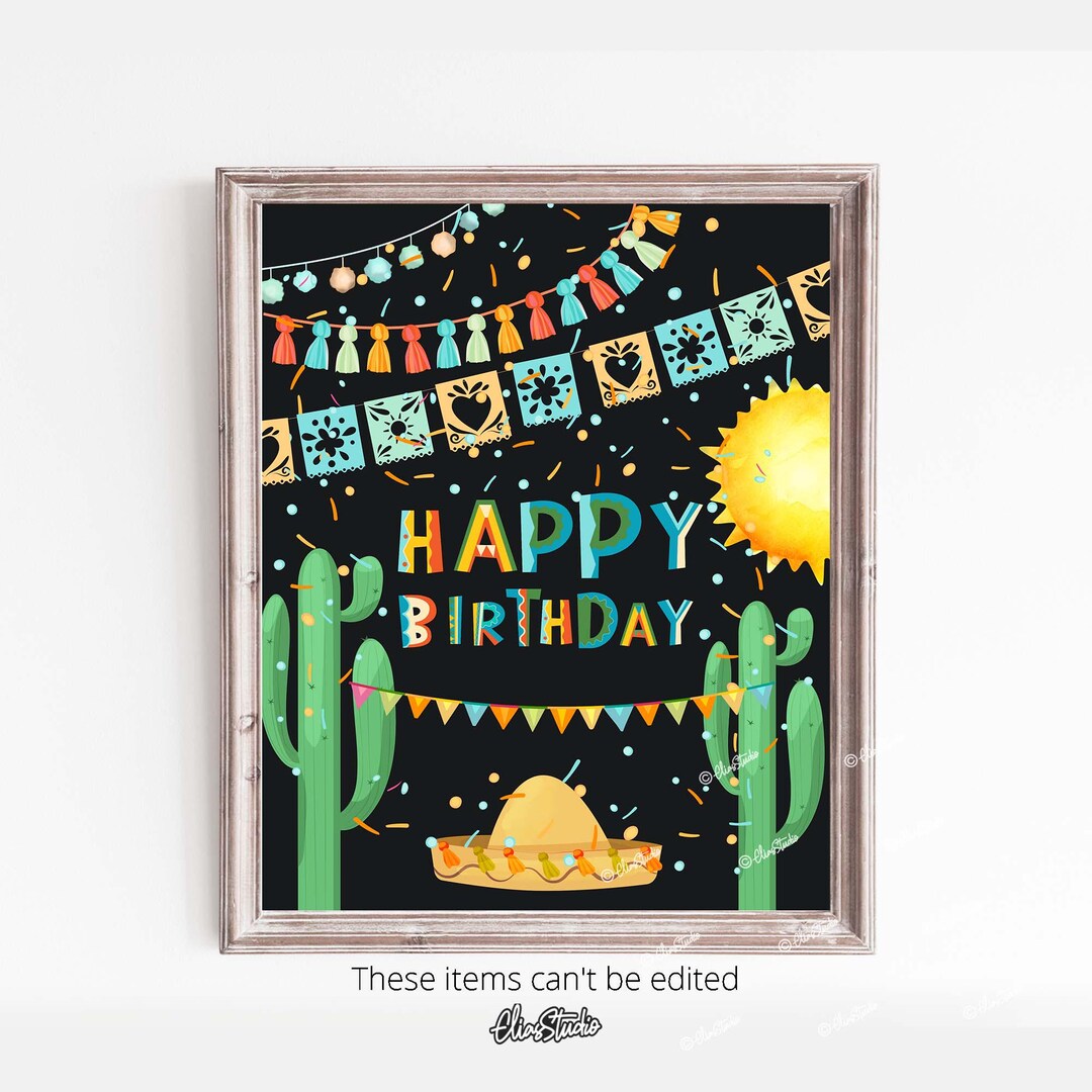 Fiesta Birthday Decorations, Fhappy Birthday Sign, Fiesta Birthday Sign ...