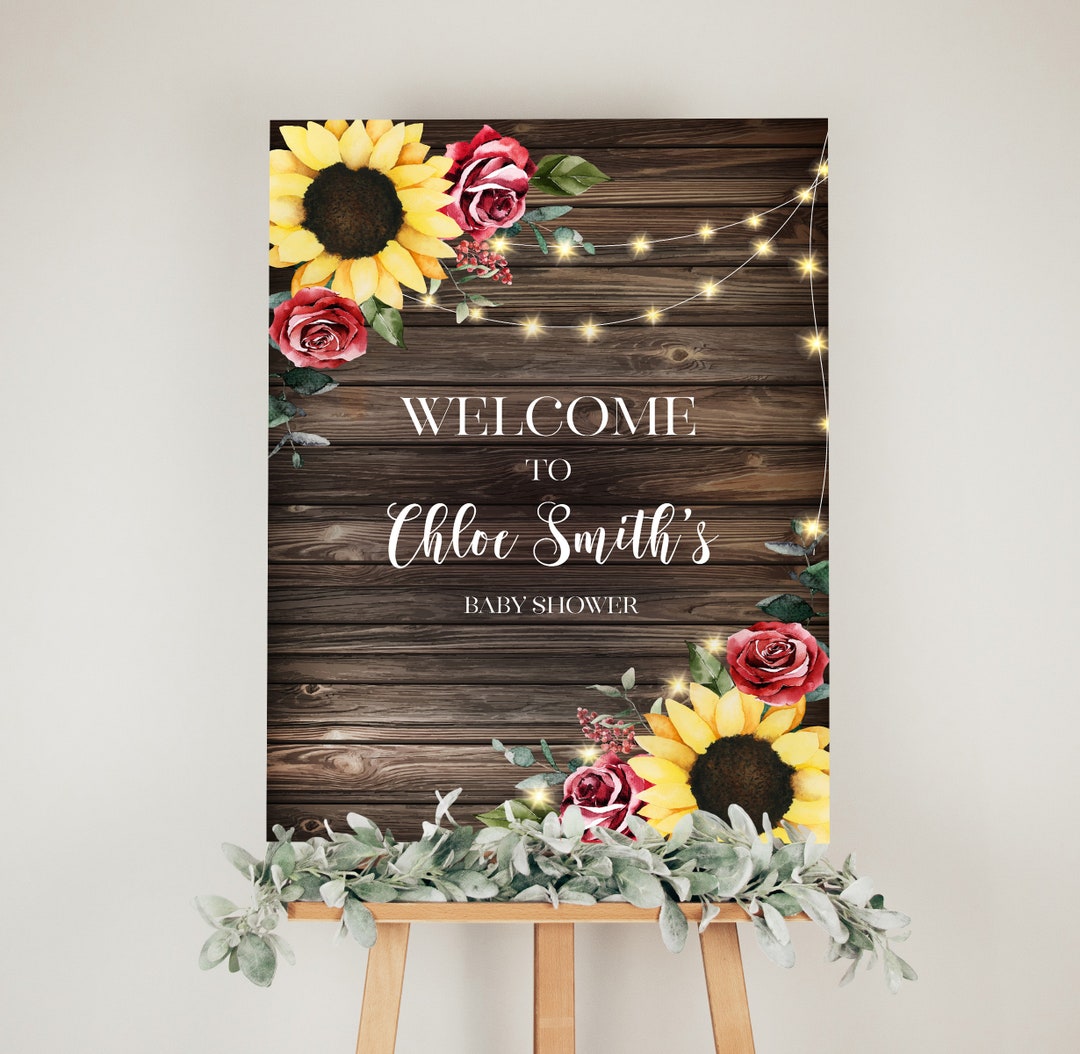 Rustic Baby Shower Decor, Sunflower Baby Shower Sign, Sunflower Roses ...