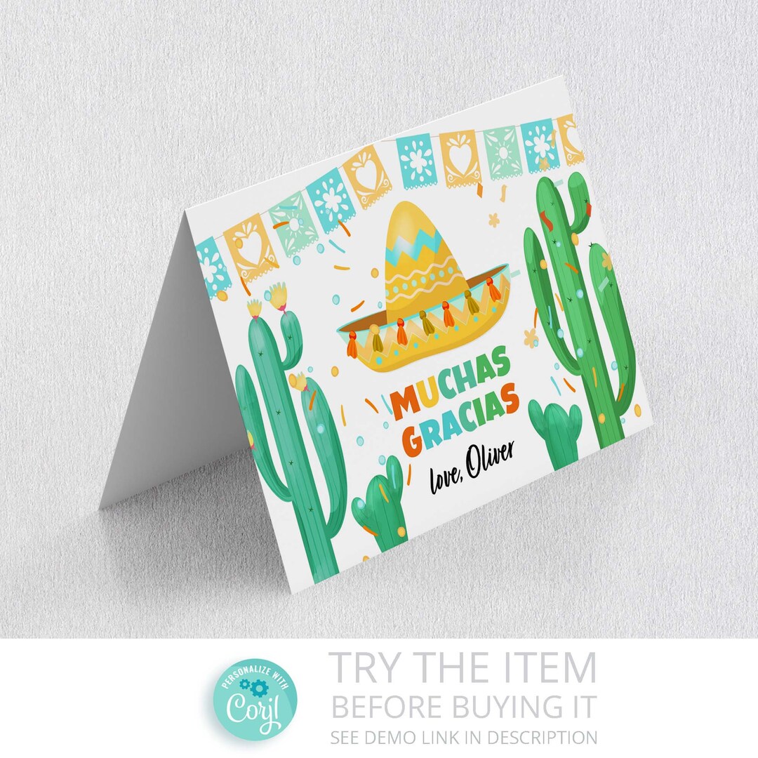 Fiesta Thank You Folded Card Template First Fiesta Birthday Boy | Let's ...