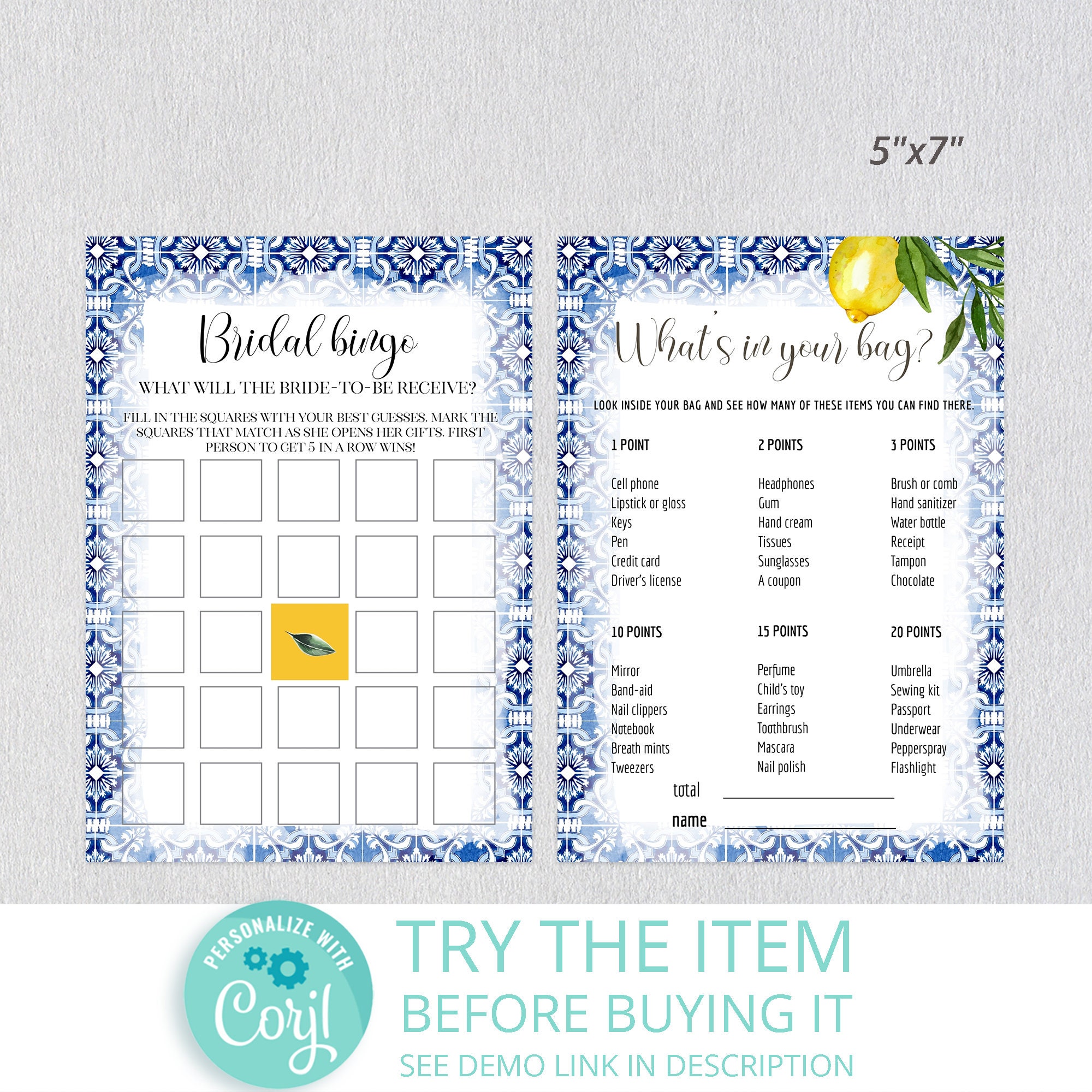 Lemon Theme Bridal Shower Game Bundle Positano Blue Tile - Etsy Canada