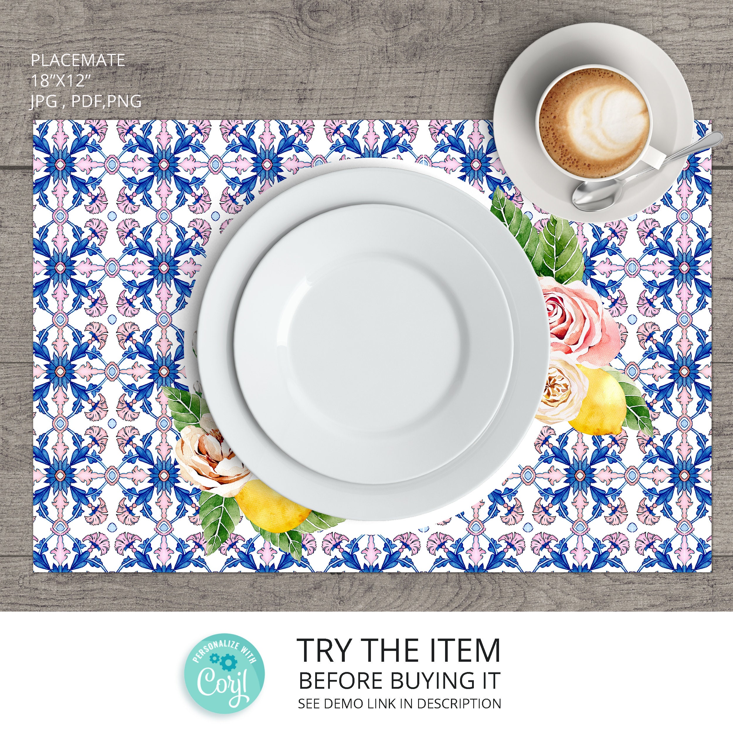 Personalized Placemats Italian Themed Lemon Tile Placemats | Etsy