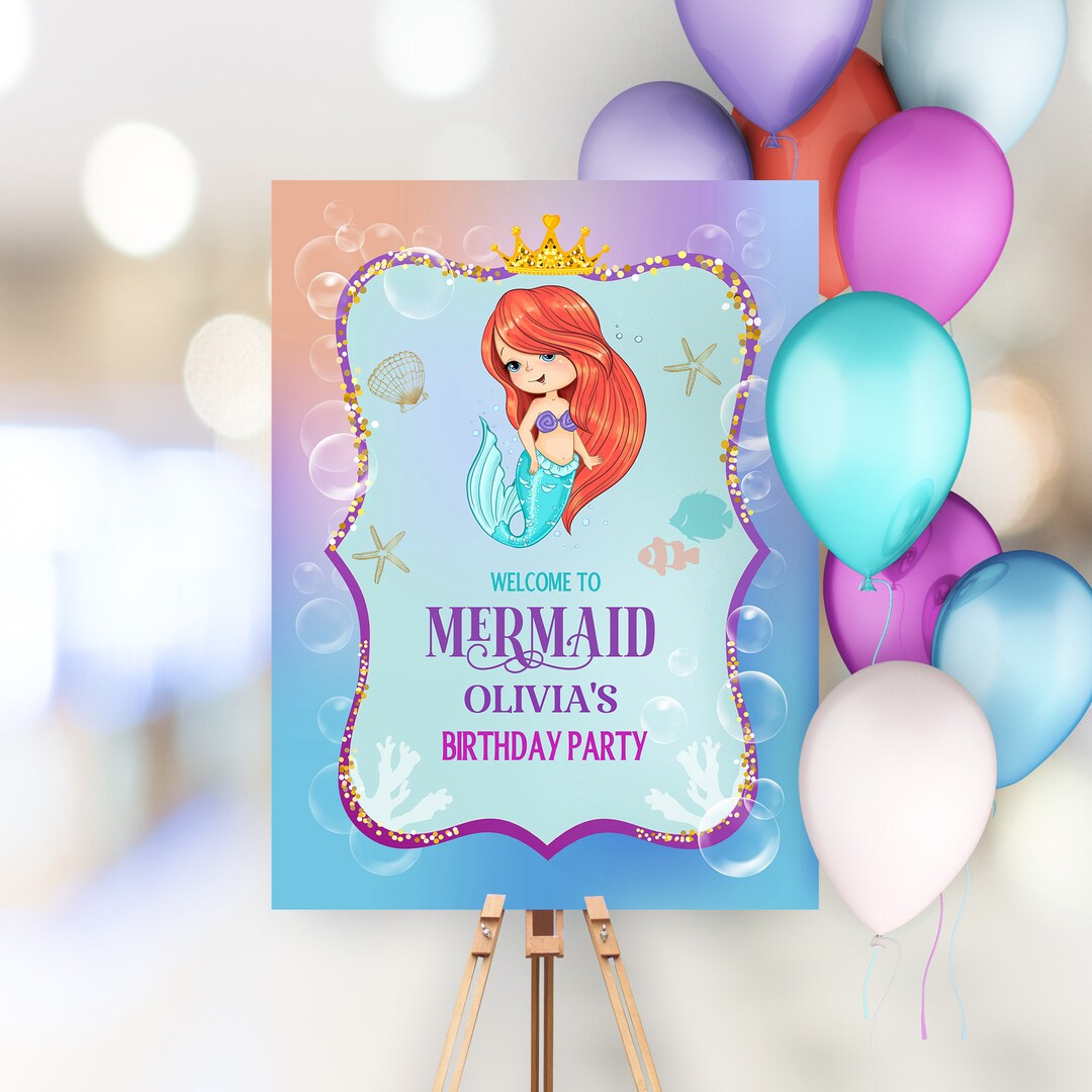 Mermaid Birthday Welcome Sign Template, Little Mermaid Princess ...