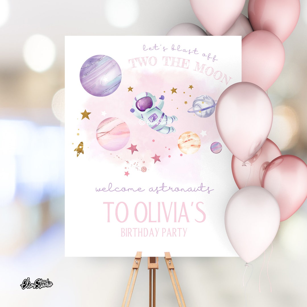 Two the Moon Birthday Girl, Welcome Sign Birthday, Space Birthday Party ...