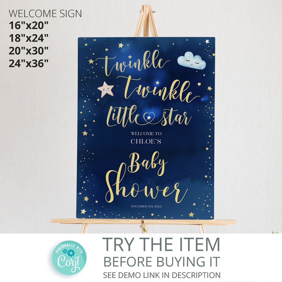Editable Twinkle Twinkle Little Star Baby Shower Sign | Baby Shower ...