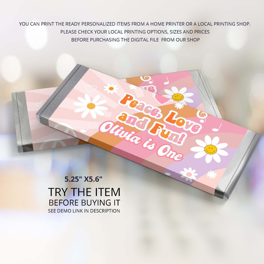Groovy One Decorations Editable Chocolate Bar Wrapper Candy Bar ...