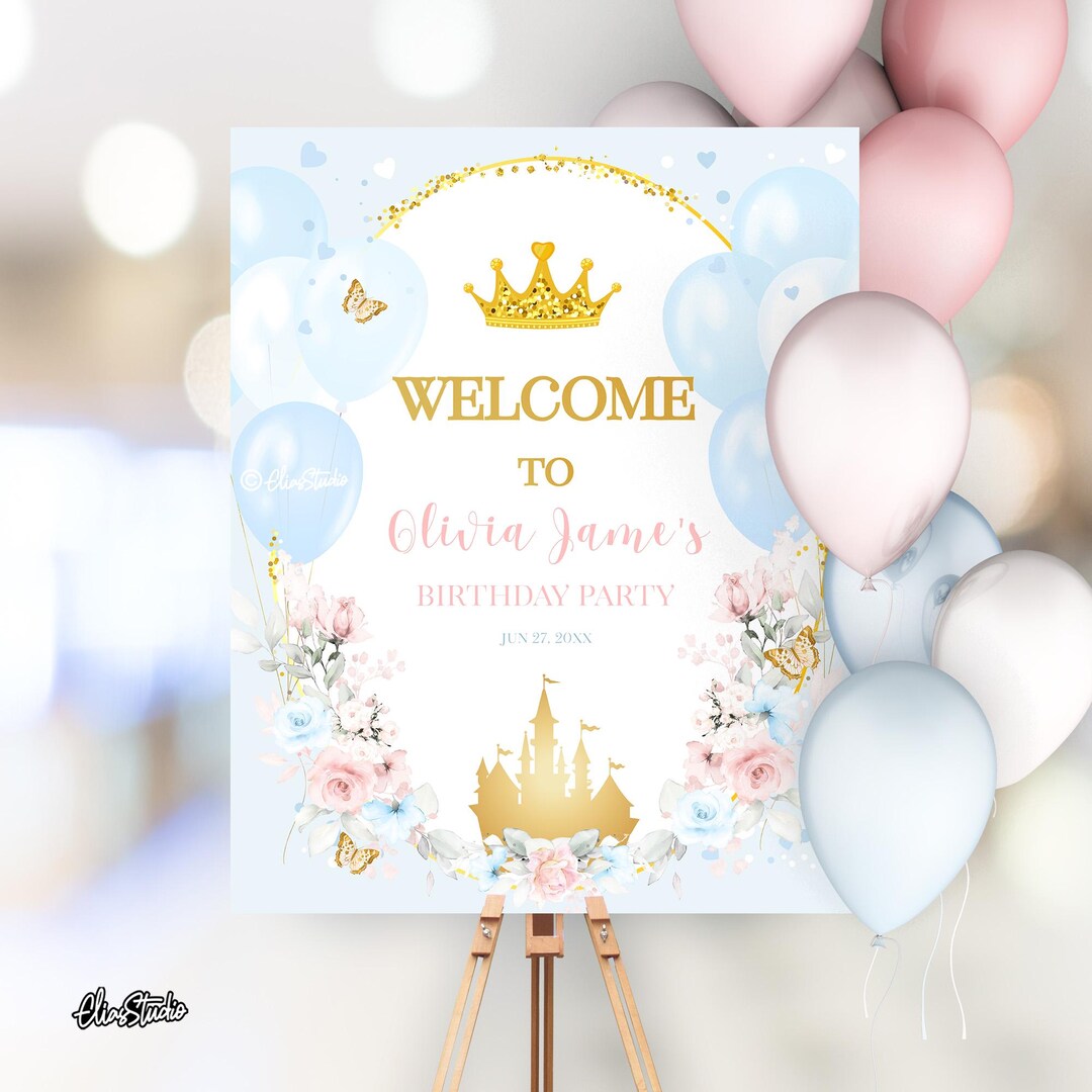 Little Princess Birthday Party Welcome Sign, Editable Birthday Girl ...
