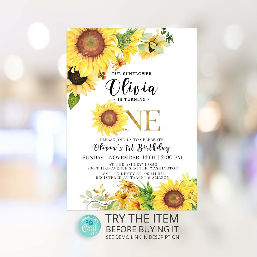Editable Sunflower Birthday Invitation Girl, Our Little Sunflower ...