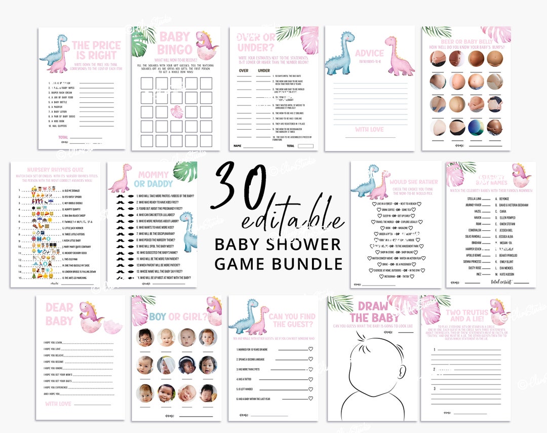 Editable Dinosaur Baby Shower Game Bundle, Rawr It's A Girl, Couples ...