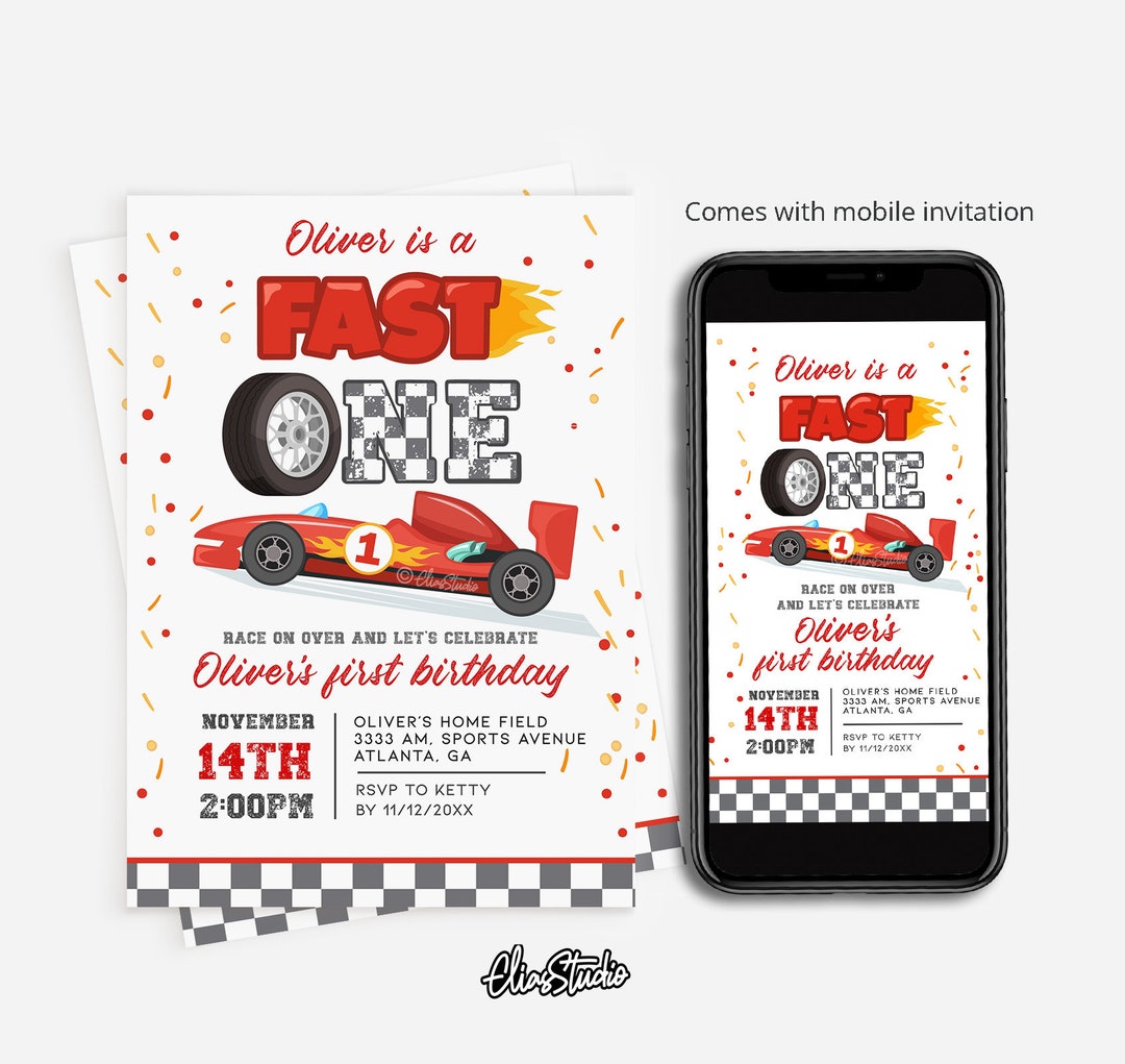 Fast ONE Birthday Invite, One Fast Birthday, First Birthday Party ...
