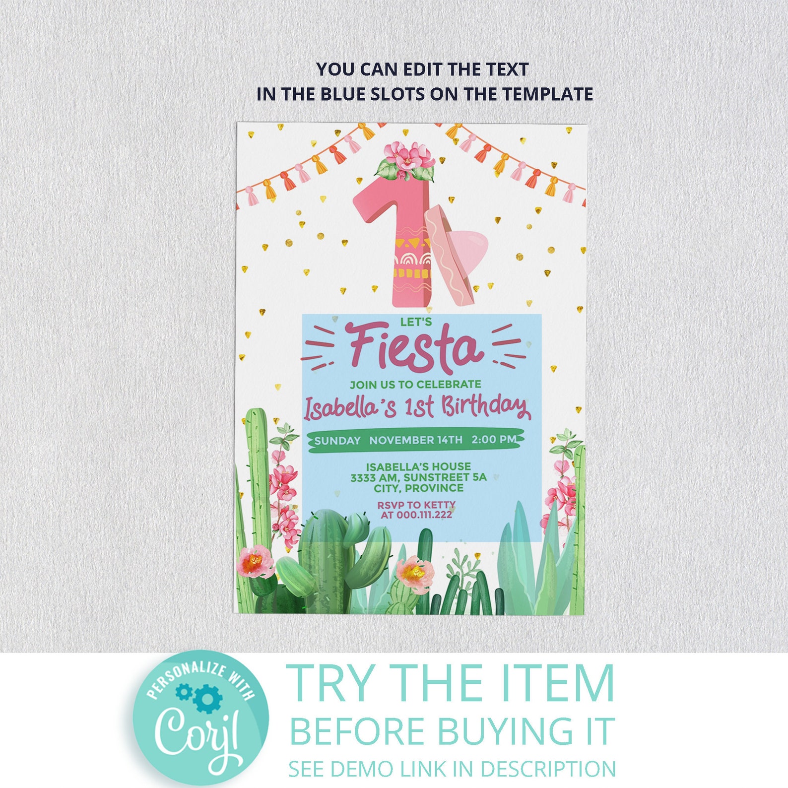 1st Birthday Fiesta Invitations. Fiesta First Birthday Invite F65 - Etsy