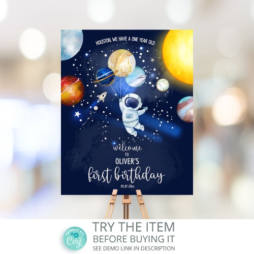 Editable Outer Space Birthday Welcome Sign Baby's 1st - Etsy
